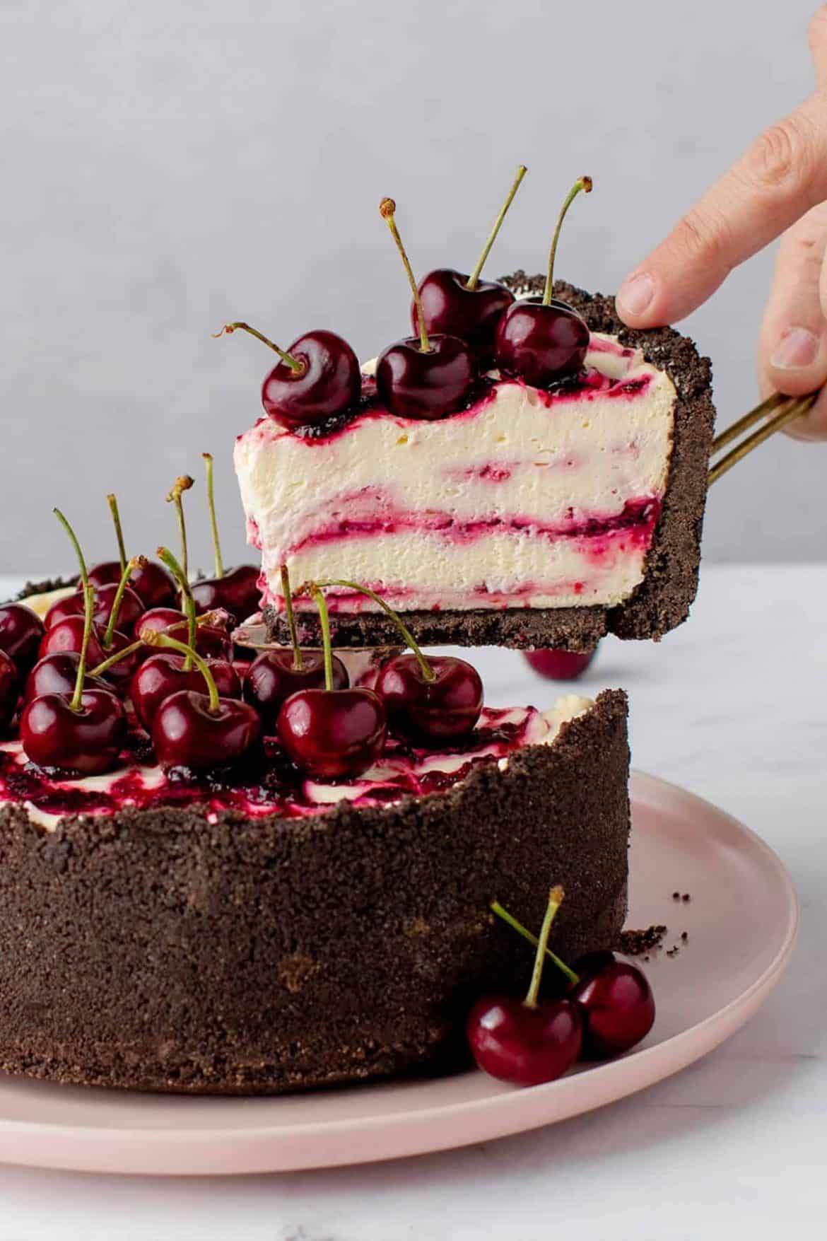 No-Bake Cherry Ripple Cheesecake - The Scran Line