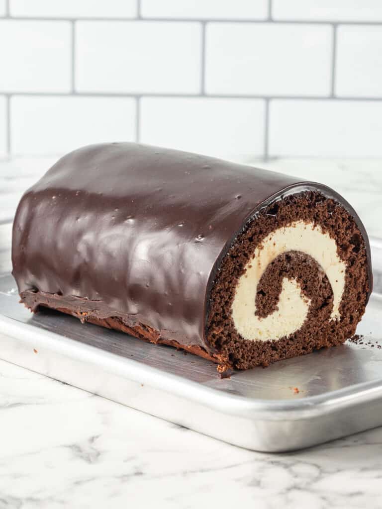 Soft Chocolate Swiss Roll Cake (No-Fail) - The Scranline