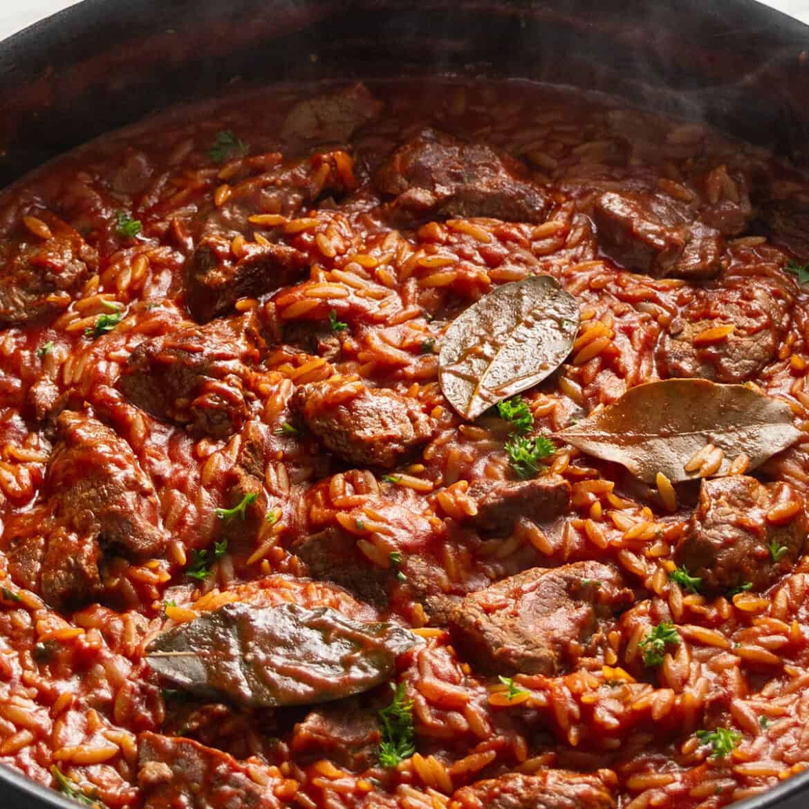 Greek Beef Orzo Pasta (Giouvetsi) - The Scranline