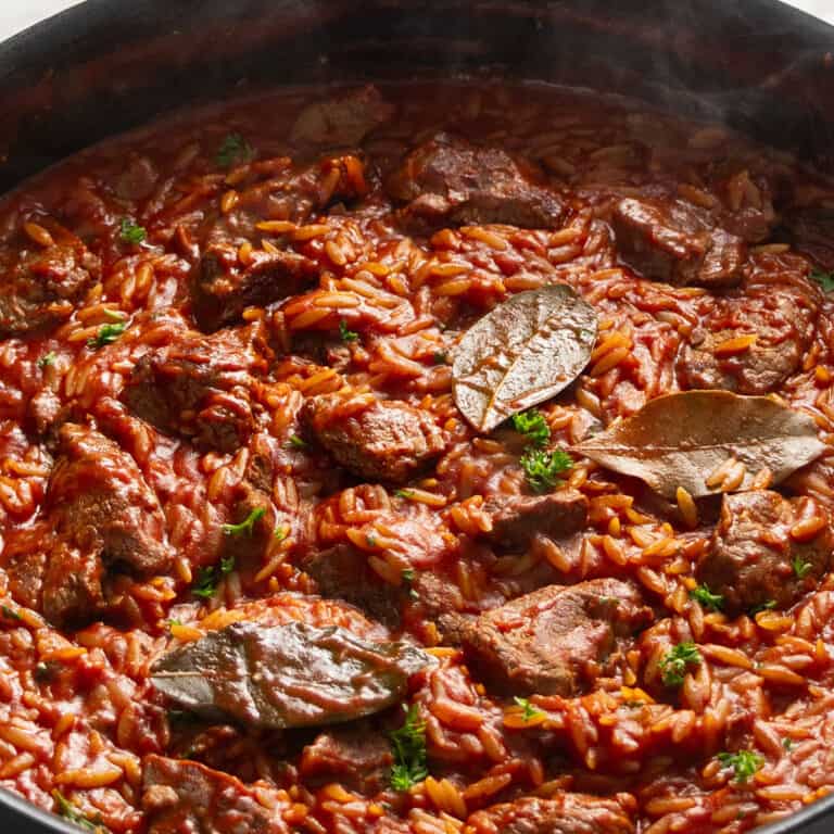 Greek Beef Orzo Pasta (Giouvetsi) - The Scranline