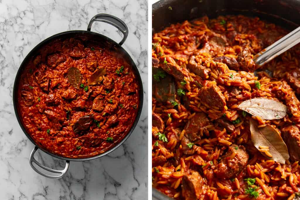 Greek Beef Orzo Pasta (Giouvetsi) - The Scranline