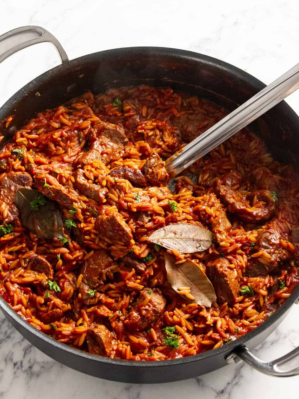 Greek Beef Orzo Pasta (Giouvetsi) - The Scranline