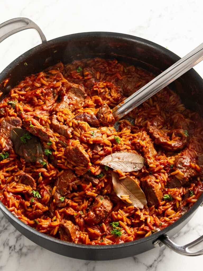 Greek Beef Orzo Pasta (Giouvetsi) - The Scranline