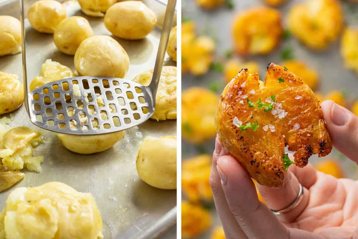 Crispy Smashed Baked Potatoes - The Scranline