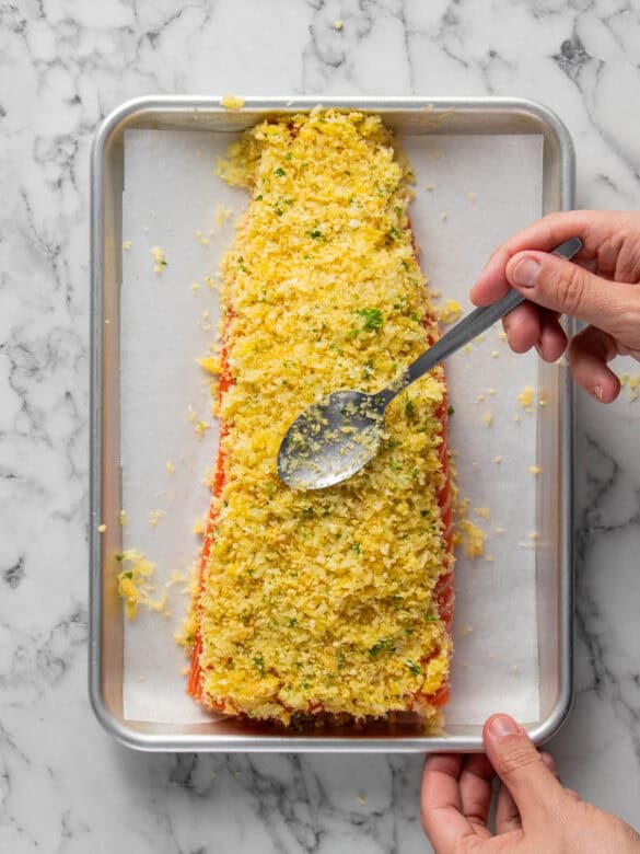 Garlic Parmesan Crusted Salmon with Creamy Dill Sauce - The Scranline