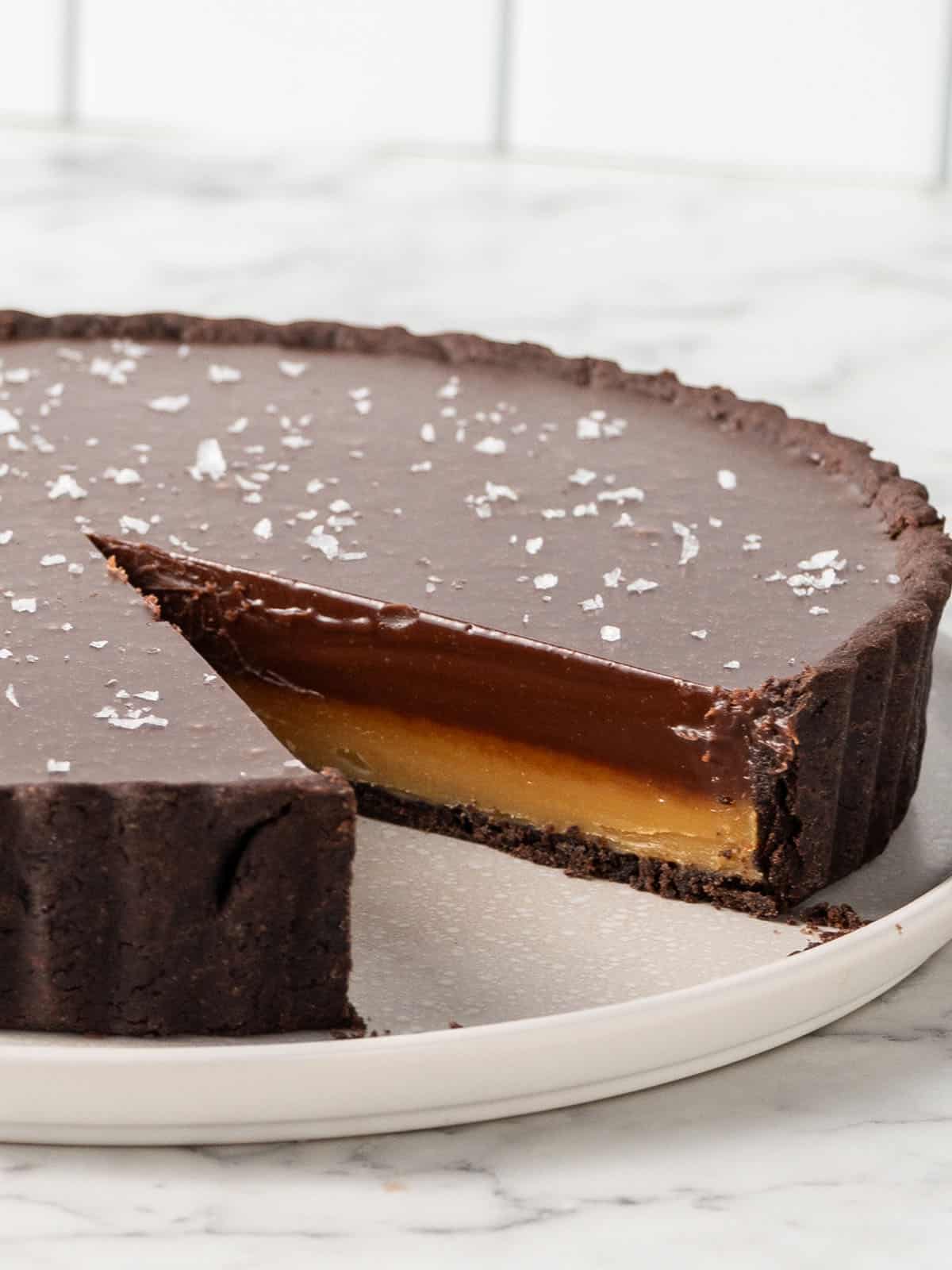 Fudgy Baked Caramel and Chocolate Ganache Tart - The Scranline