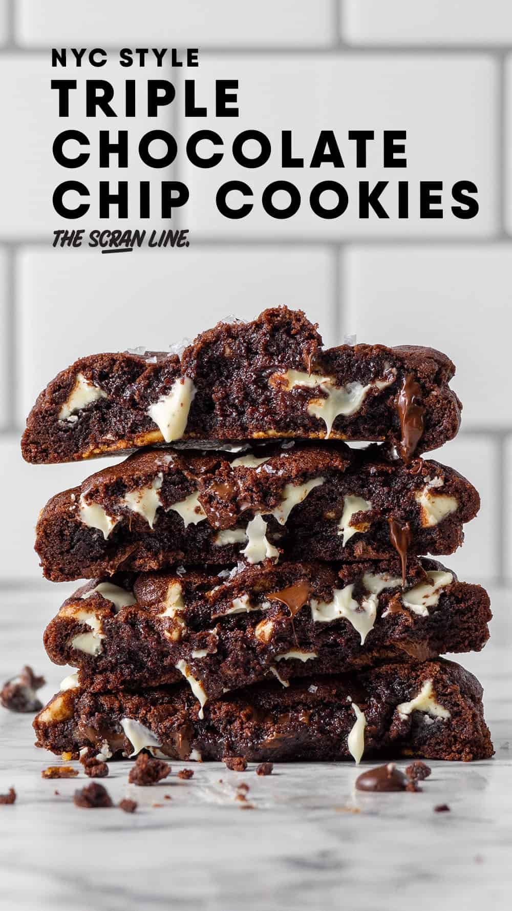 Thick and Chewy Triple Chocolate NYC Cookies - The Scranline